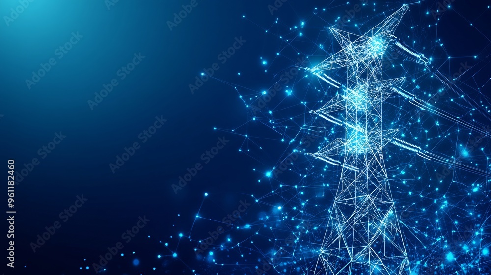 Electrical engineering smart grid system with power lines and energy waves in flat design Vector ...