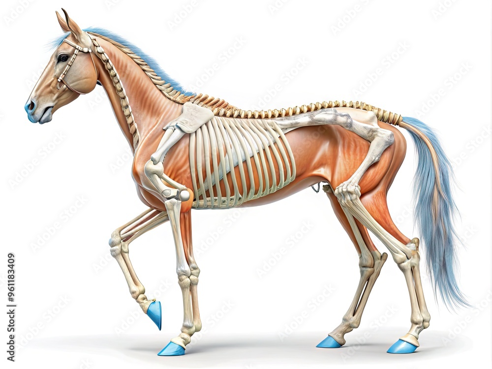 Detailed illustration of a horse's leg bone anatomy, showcasing the ...