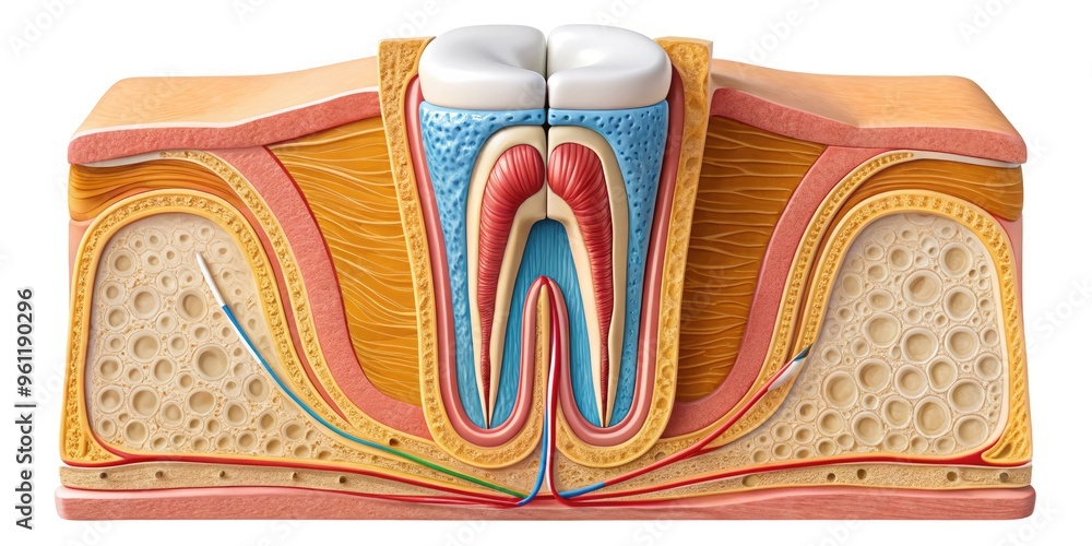 Diagram Illustrating The Anatomy Of A Tooth, Showing Various Layers ...