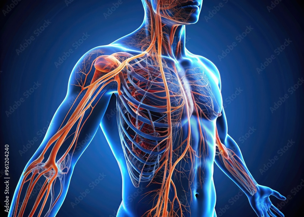 Illuminated 3D illustration of the human arm's vascular system ...
