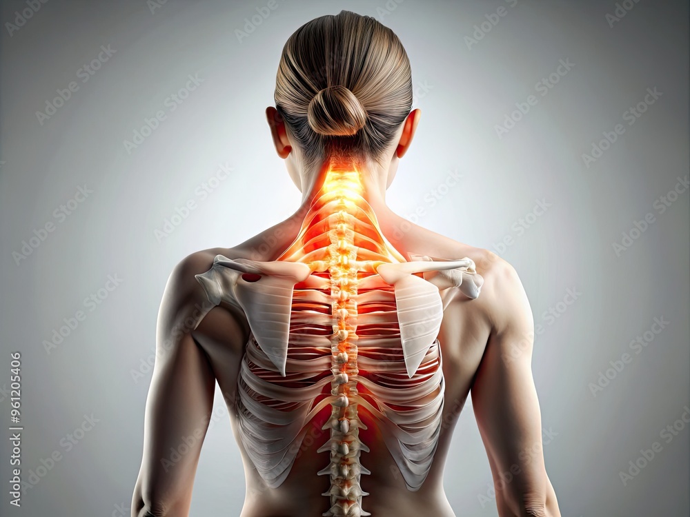 Illuminated 3D model of the human female back, showcasing intricate ...