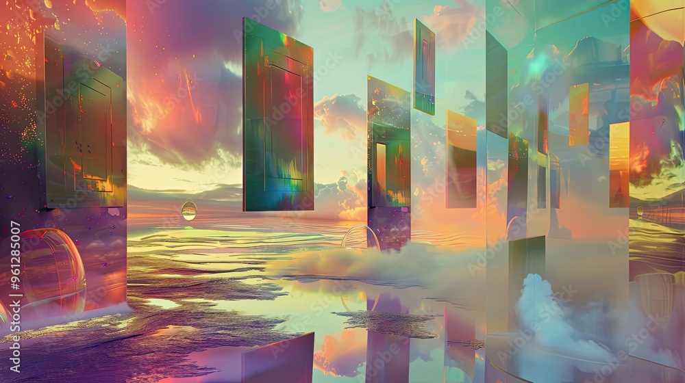 Surreal wallpaper with disjointed floating windows showing surreal ...