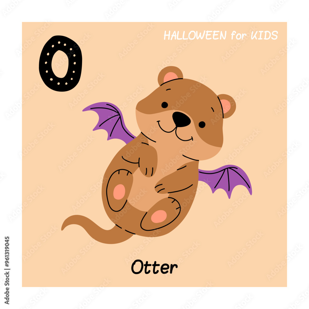 Educational cartoon illustration of letter O from alphabet with otter ...