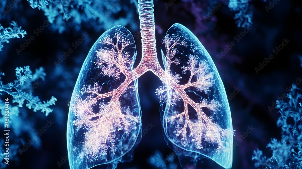 A holographic depicting the structure and details of the human lungs ...