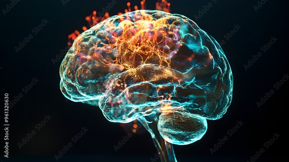 Holographic visualization of the human brain with highlighted active ...