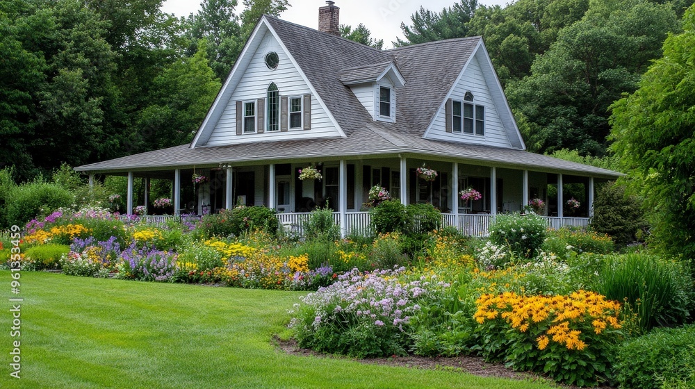 Envision a peaceful country home with a large wraparound porch and a ...