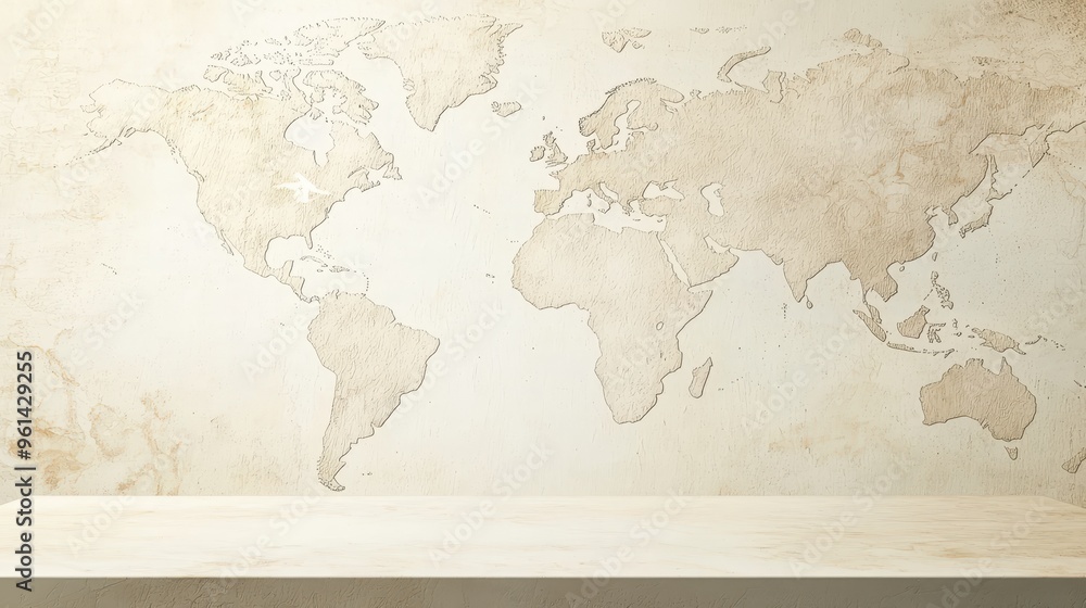 World Map Background with Empty Tabletop Stock Illustration | Adobe Stock