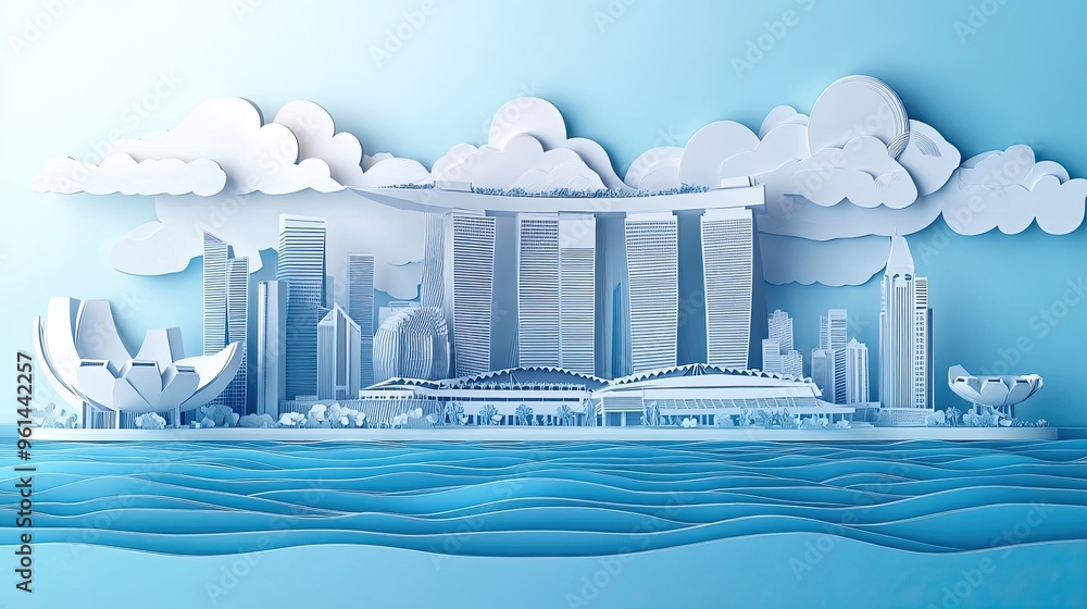 10. A 3D paper cut scene of the Marina Bay Sands in Singapore, with ...