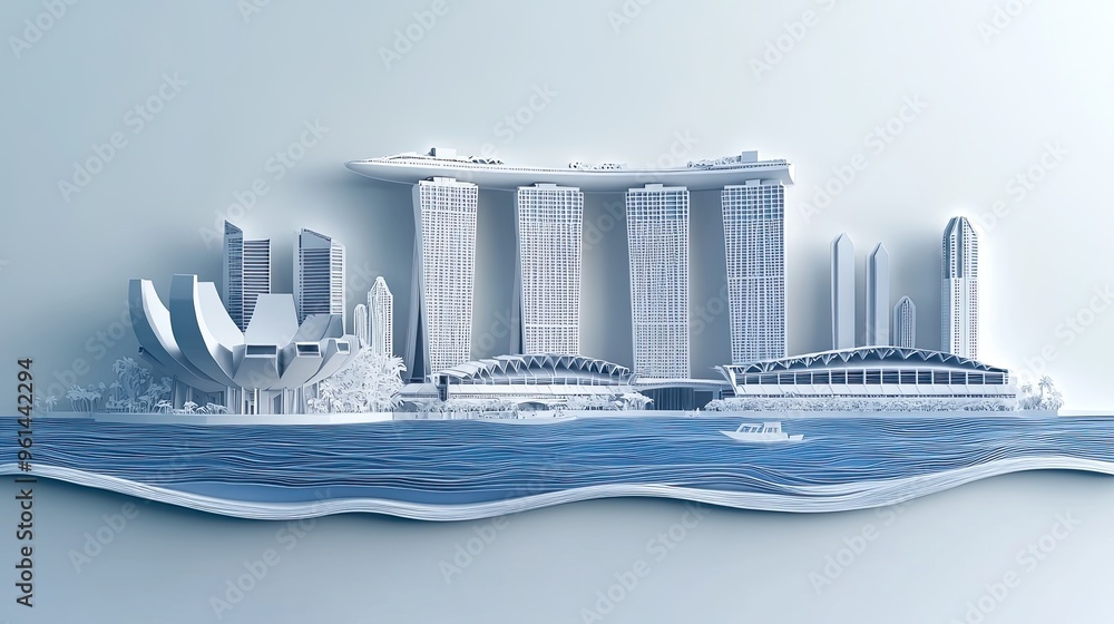 10. A 3D paper cut scene of the Marina Bay Sands in Singapore, with ...