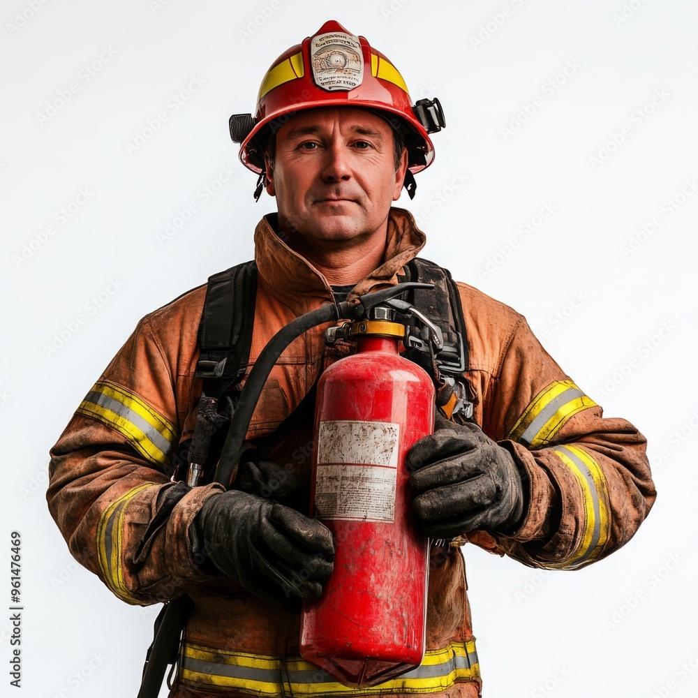 Firefighter Ready: A portrait of a brave and courageous firefighter in ...