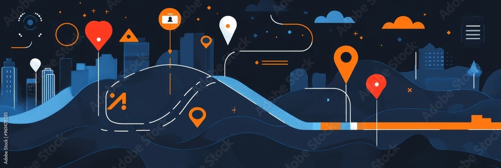 A futuristic roadmap with AI-driven strategic planning icons ...