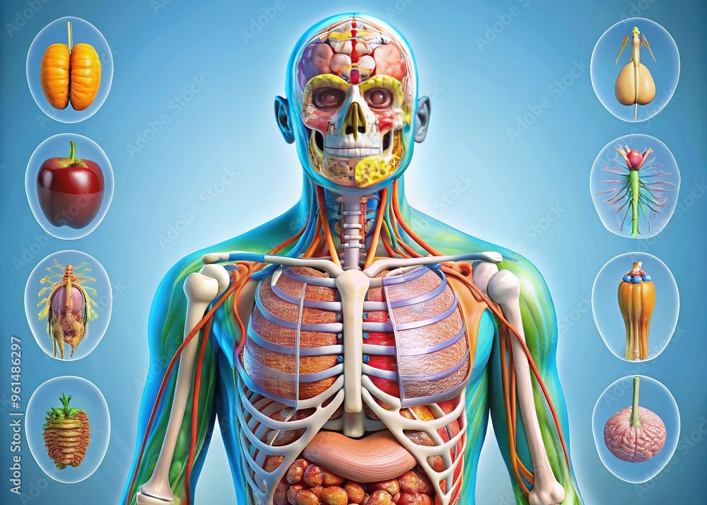 Illustrated anatomical diagram showcasing human body cavities ...