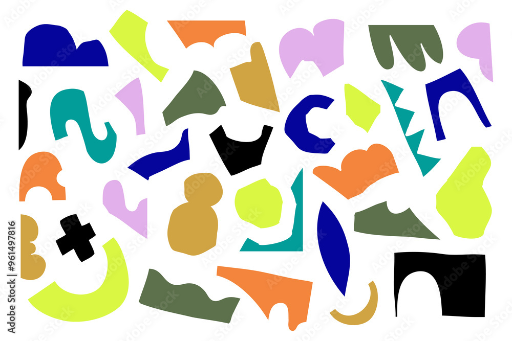 Set of neon cut out various pieces. Organic and geometric shapes ...