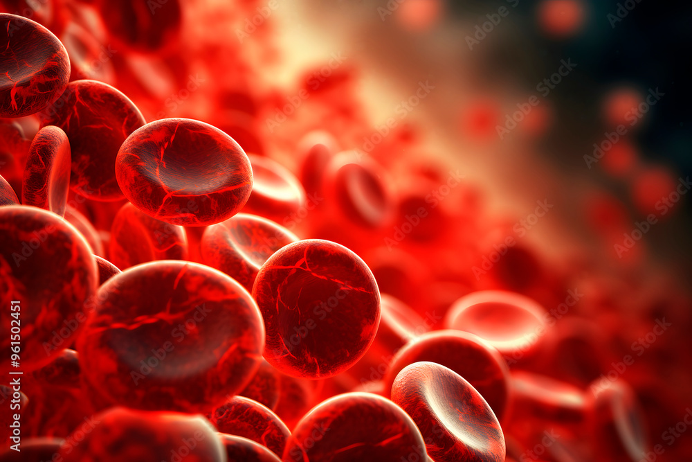 Abstract background of artery inside red blood hemoglobin molecule ...