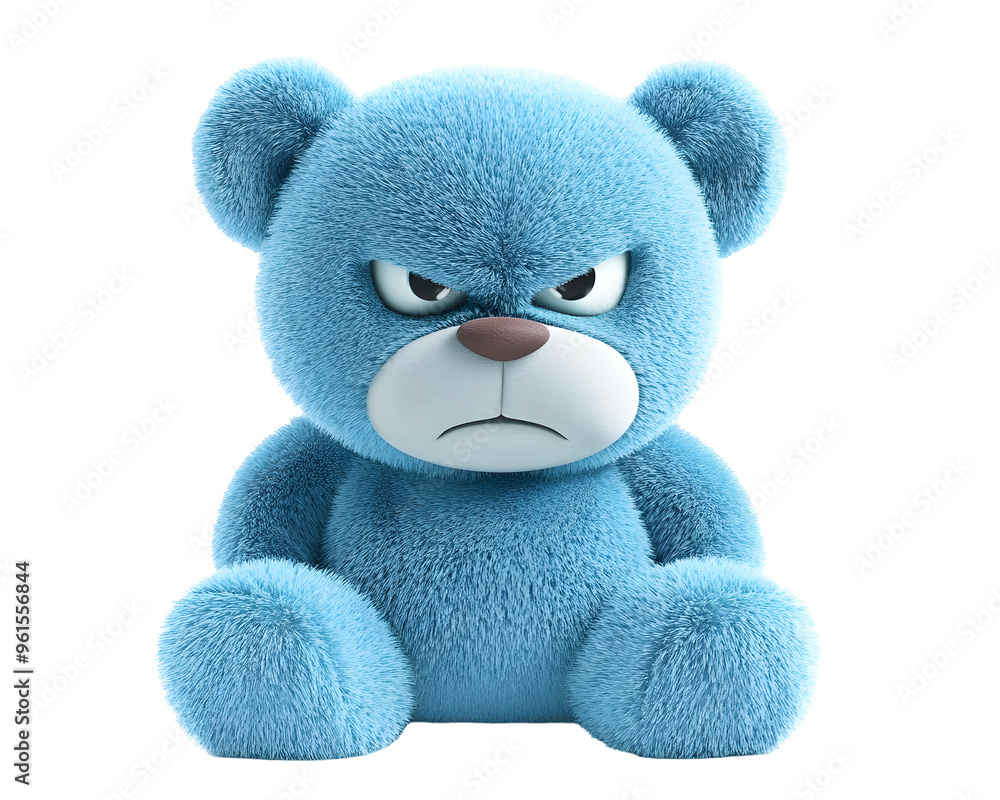 Angry Cartoon Blue Teddy Bear Pouting Fiercely, Isolated on a ...