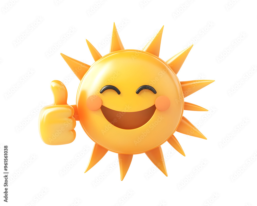 Cartoon Smiling Sun Giving a Thumbs Up, Radiating Positivity, Isolated ...