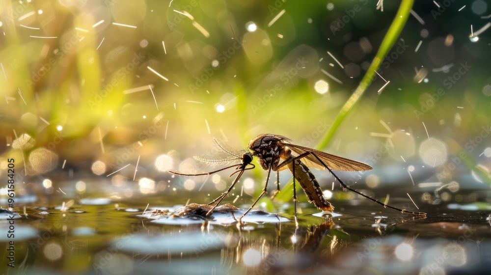 A mosquito breeding in a puddle of water, highlighting the need for ...