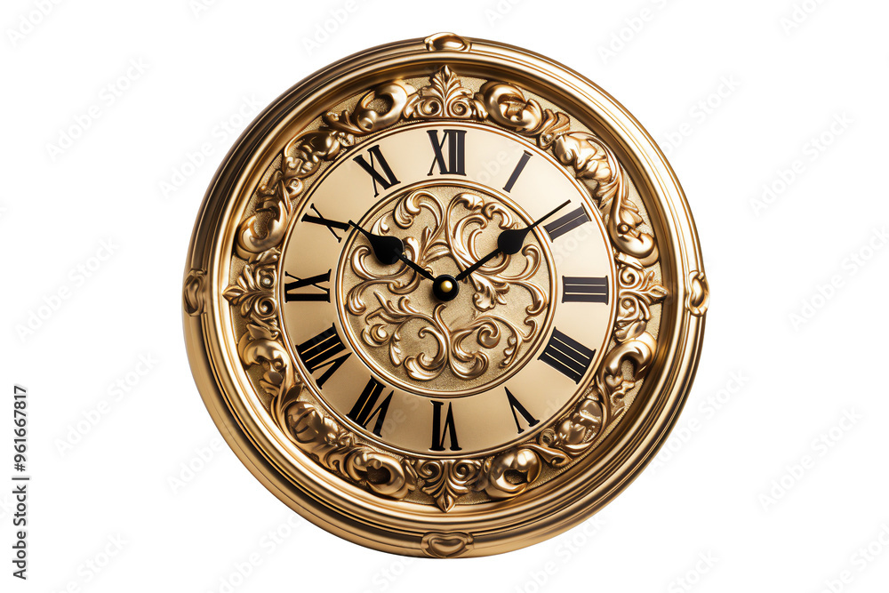 Antique gold wall clock with a plastic or metal rim, png file cut out ...