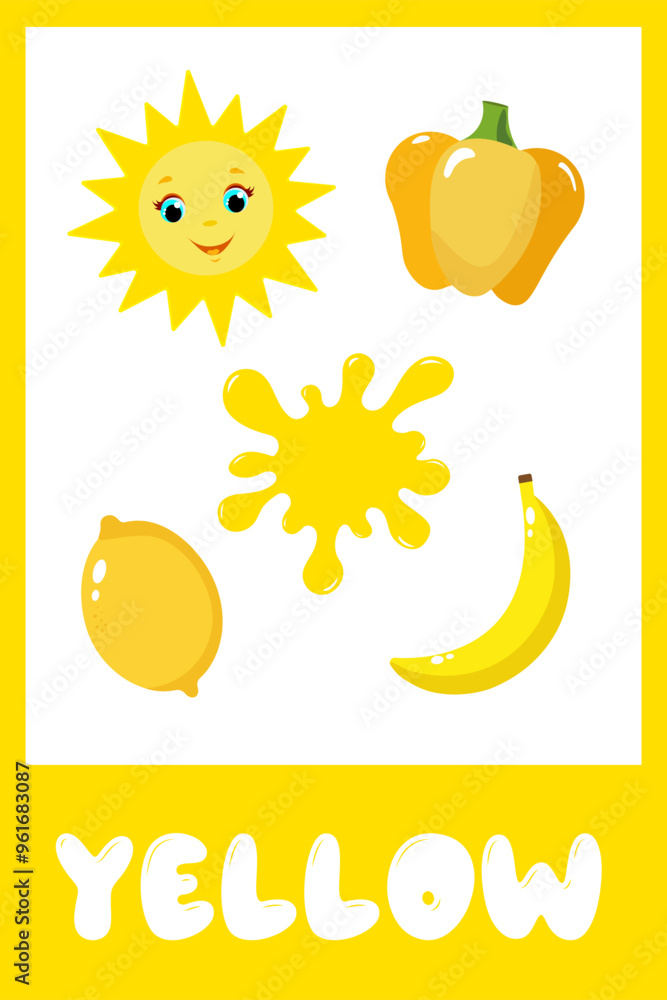 Learning colors worksheet for kids. Yellow color flashcard. Worksheet ...