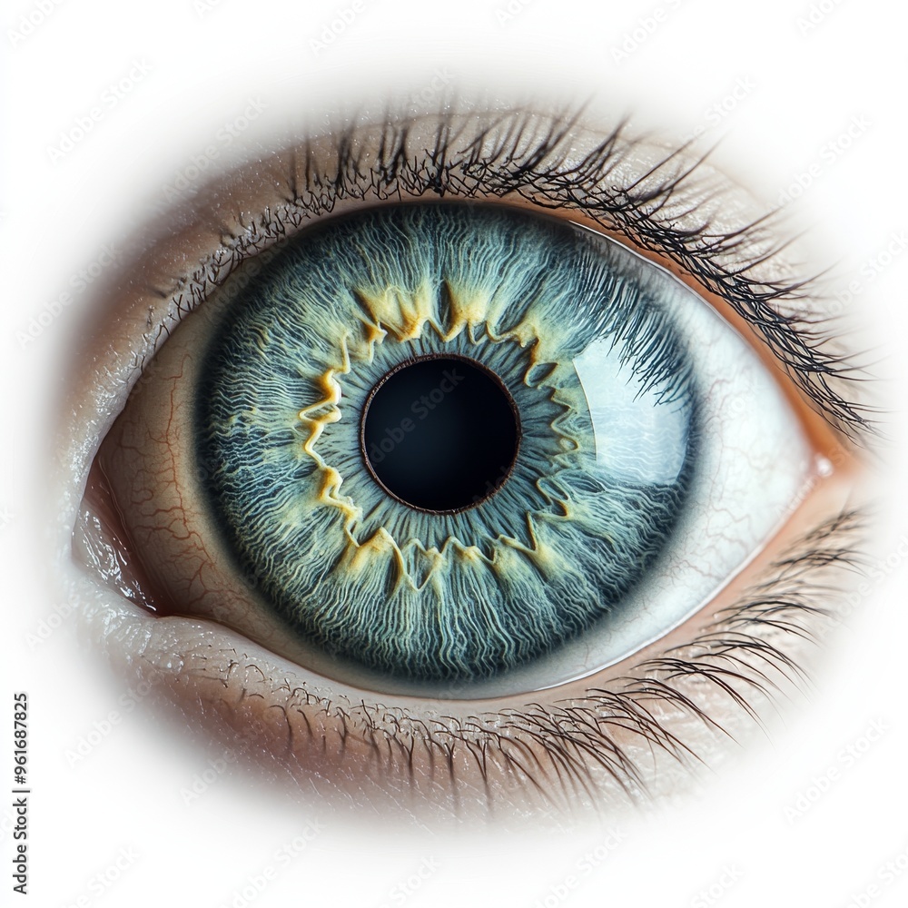 Blue eyeball, isolated on white background, with black pupil, dark ...
