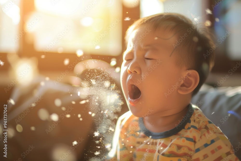 Capturing infant's sneeze highlighting airborne viruses and sneezes ...