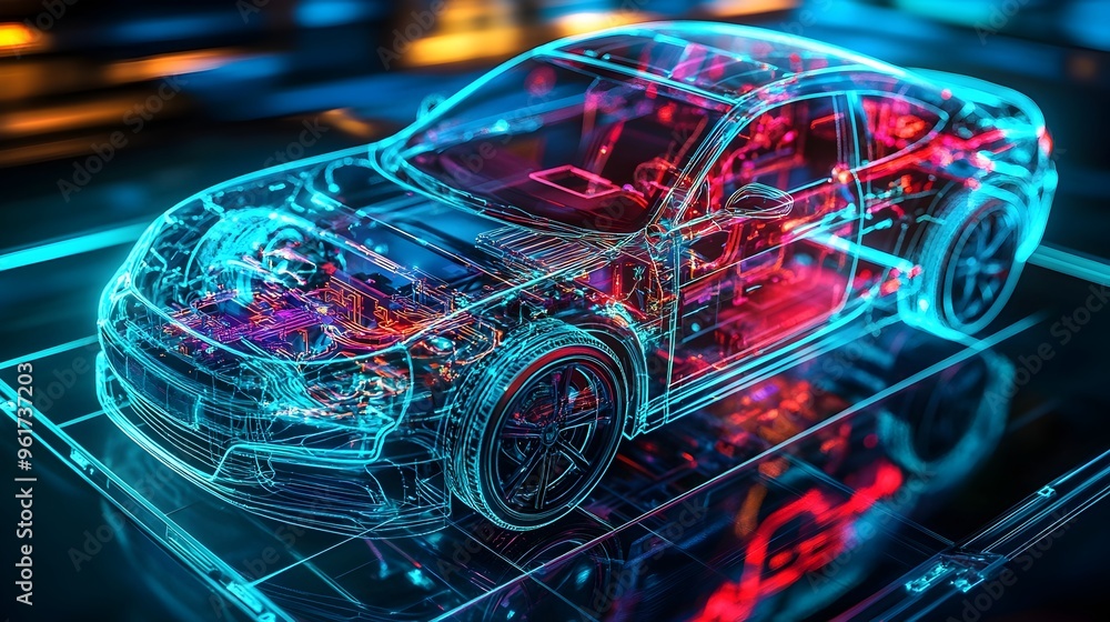 Holographic digital layout showcasing the intricate electrical wiring ...