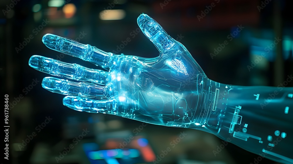 Holographic display of a sophisticated bionic hand with interactive ...