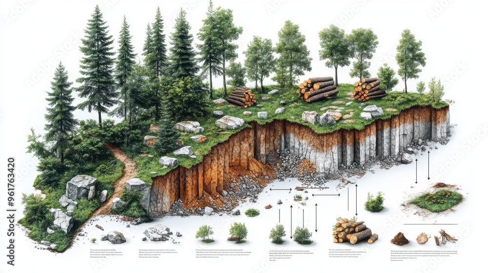 An infographic illustrating the steps of deforestation, including ...