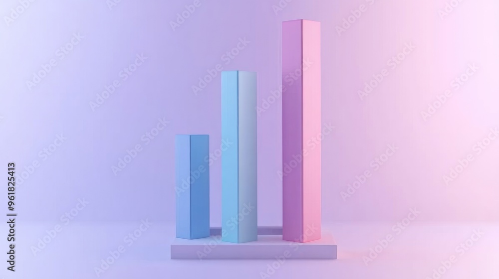 Minimalist 3D bar graph in pastel colors, floating on a white ...