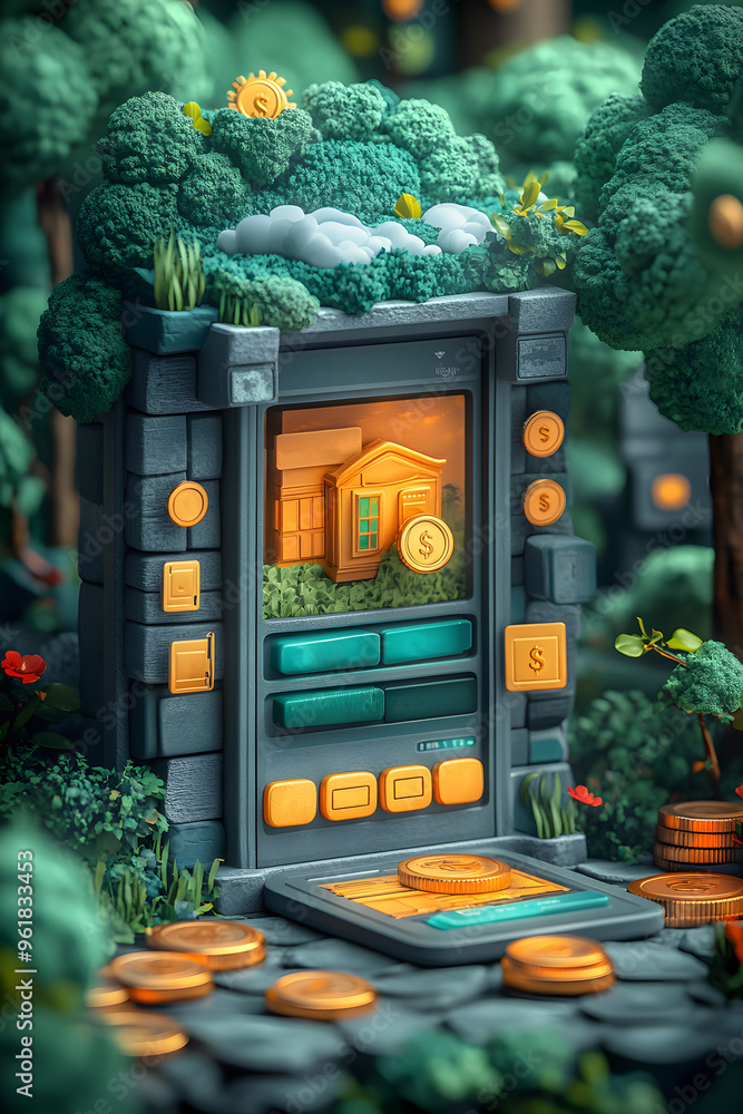 Stock-Illustration „Cartoon 3D mobile app interface showing an online ...