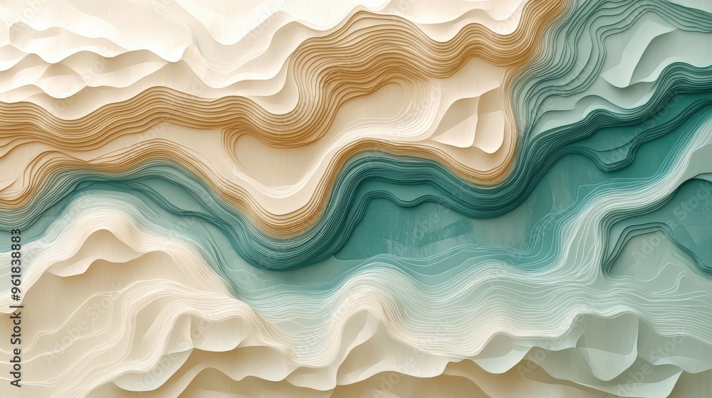 Minimalist light topographic map with soft contours and a harmonious ...