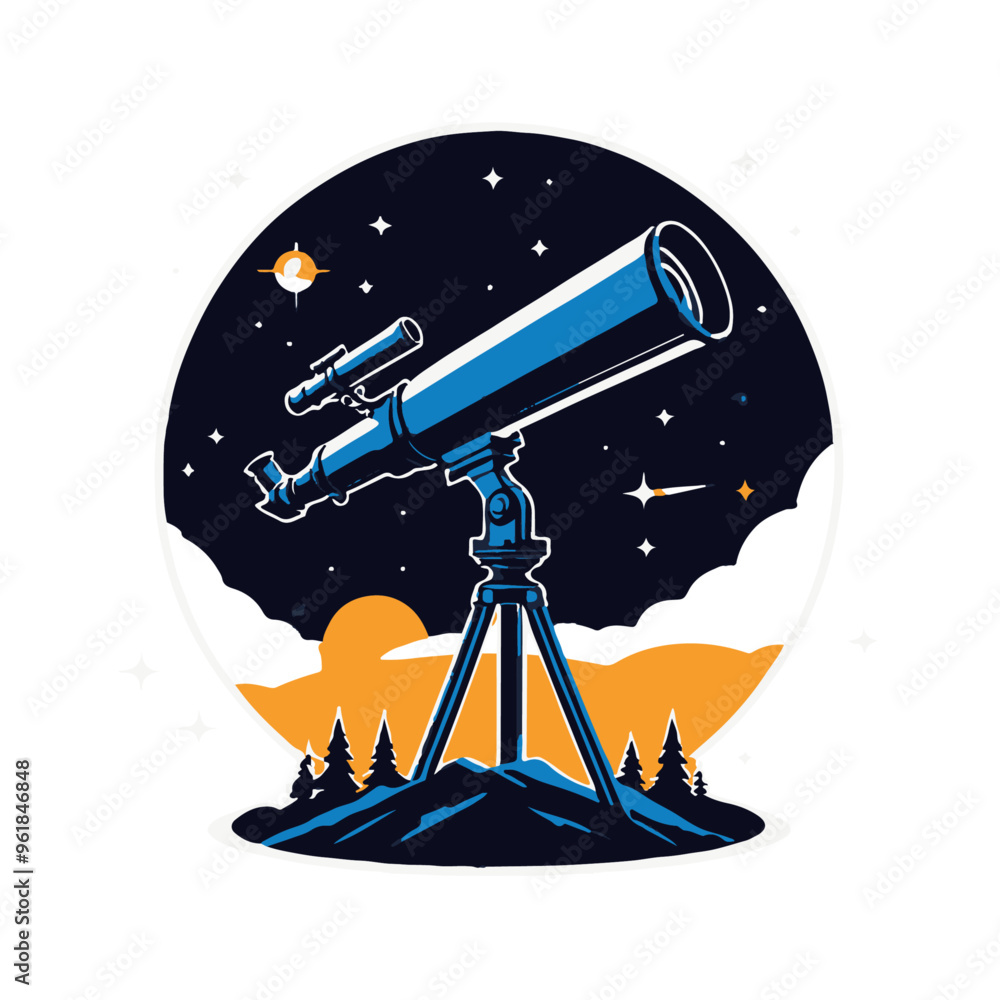 Make a vector logo for a space company that contains a telescope Stock ...