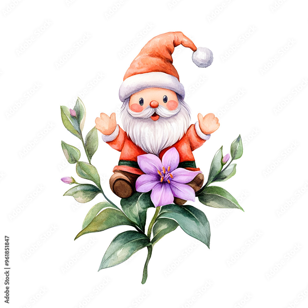 Cartoon Christmas clipart, cute chubby santa riding Lily flower clipart ...