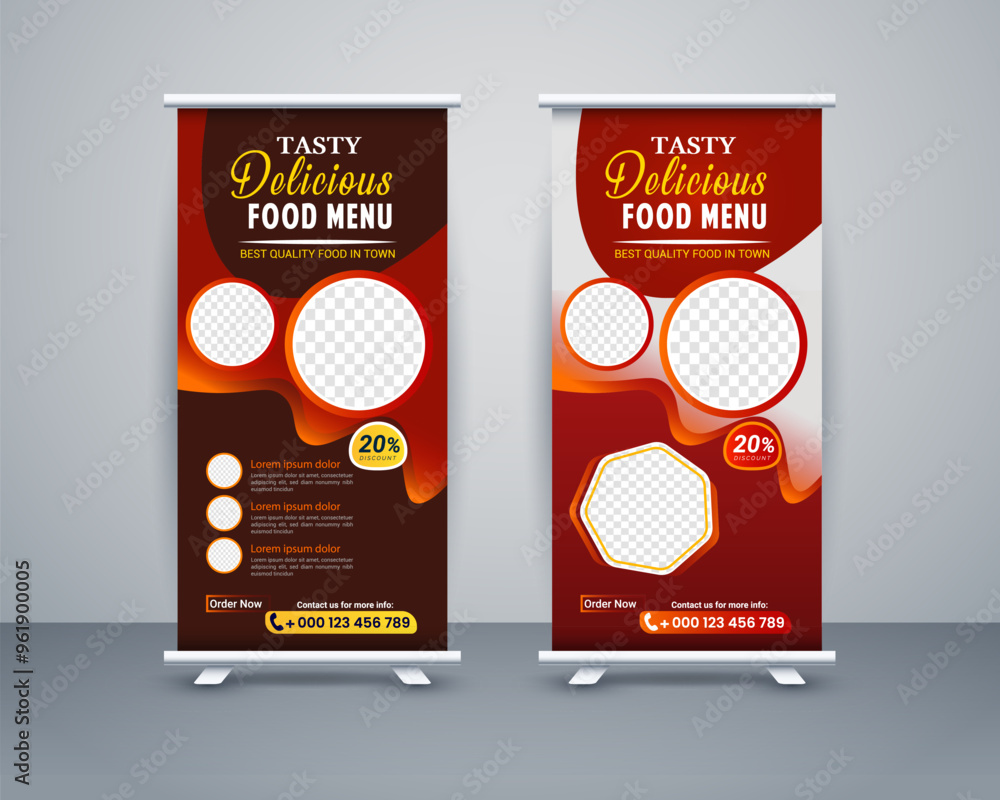 Food roll up banner design for restaurant, template modern standee ...