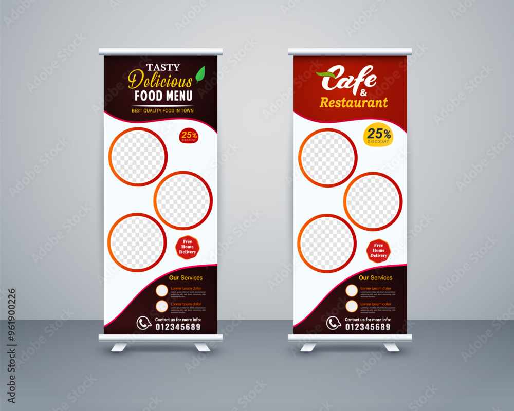 Food roll up banner design for restaurant, template modern standee ...