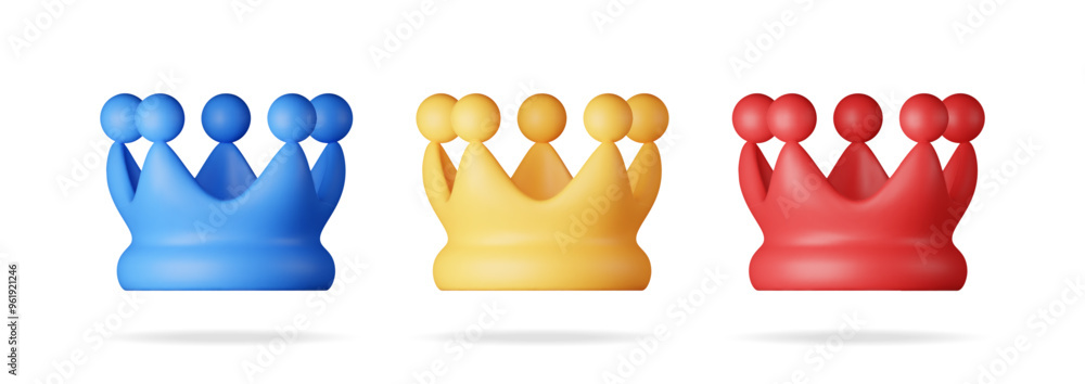 3D set of crown icon isolated on white. Render collection of crown ...