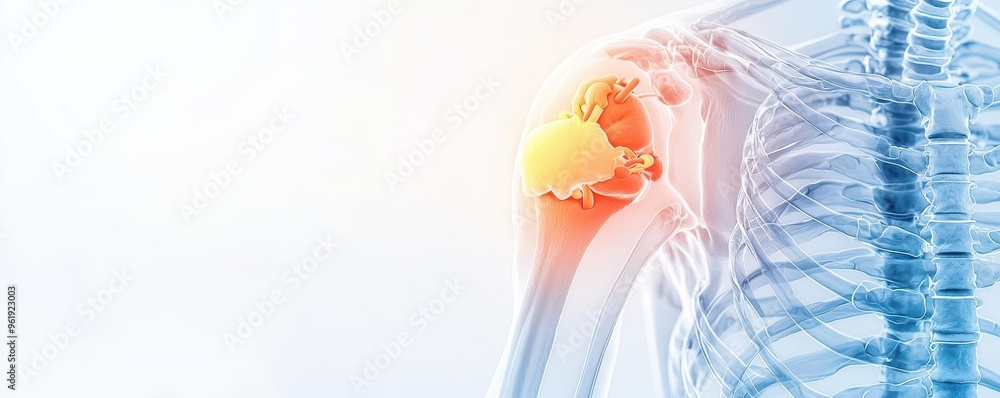 Medical diagram showing inflammation around a shoulder joint, color ...