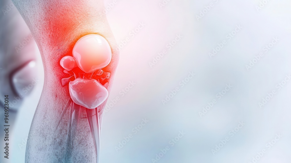 Medical diagram showing severe swelling in a knee joint, joint injury ...