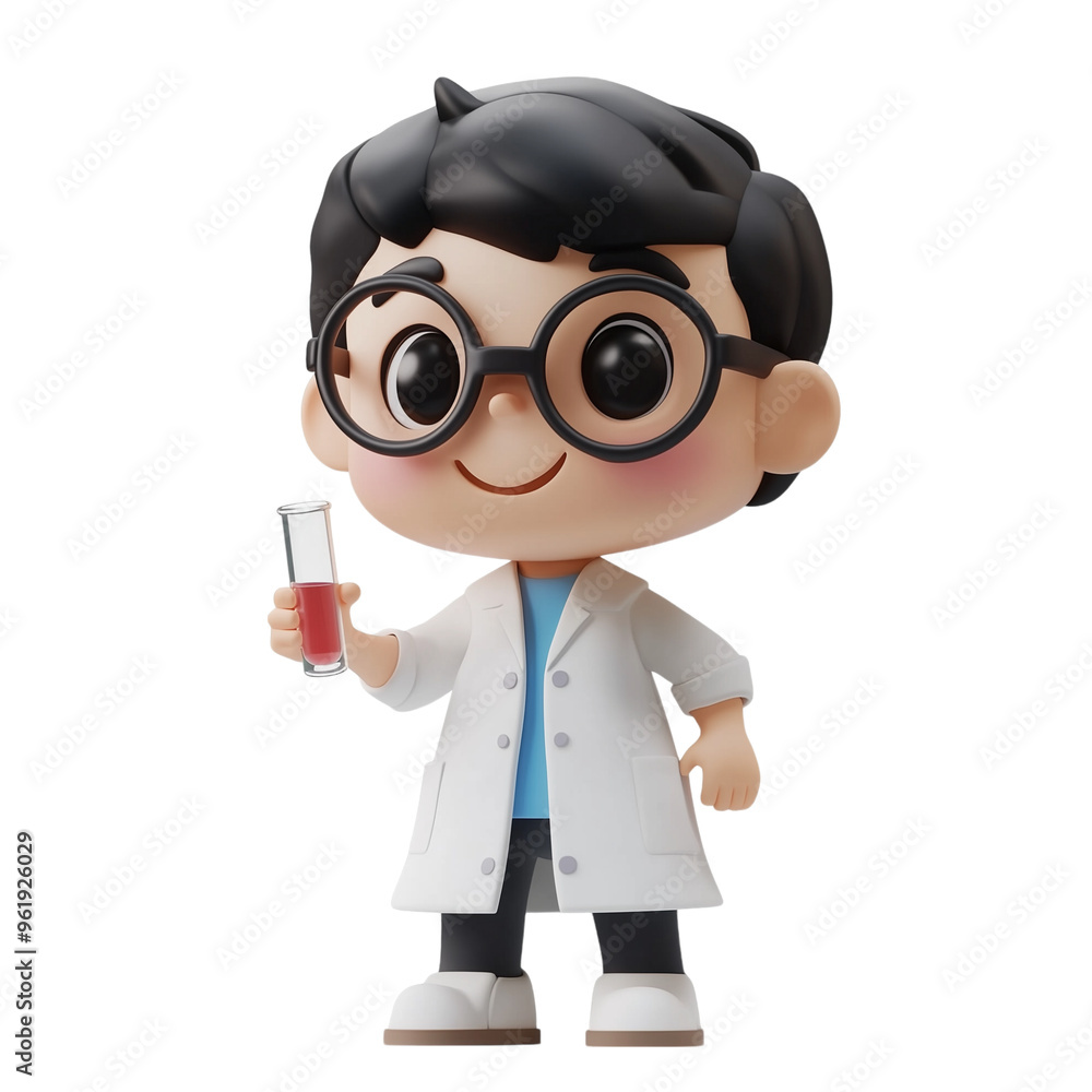 3D Cute Scientist Character with Glasses Holding Beaker - Isolated on ...