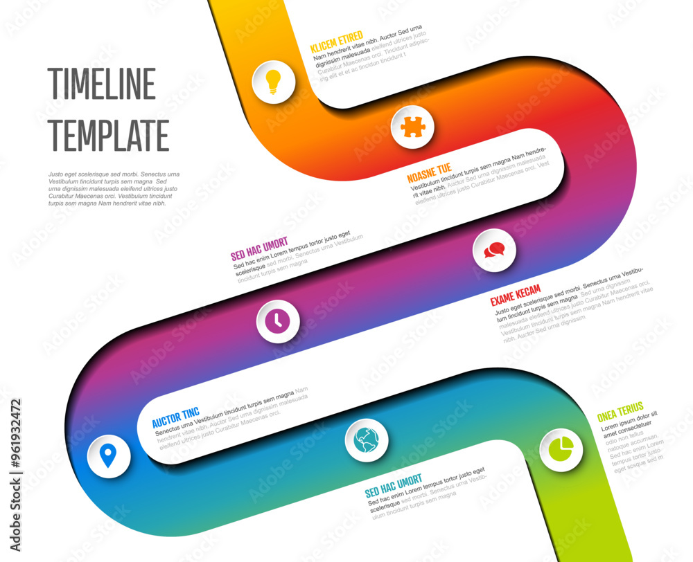 Vector Infographic Company Milestones curved Timeline Template. Light ...