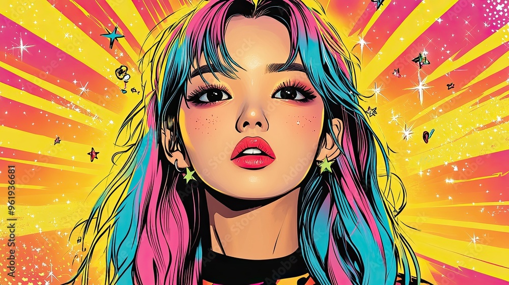 Ilustración de Stock 13. A portrait of a Korean K-pop singer in anime ...