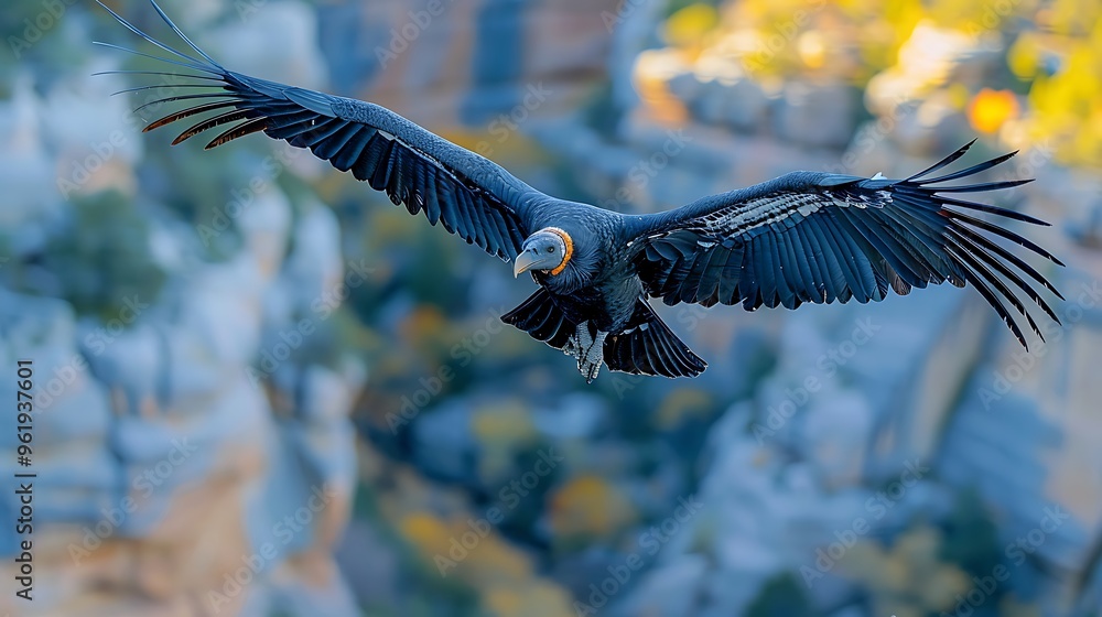 Majestic California condor soaring over canyon: A majestic California ...
