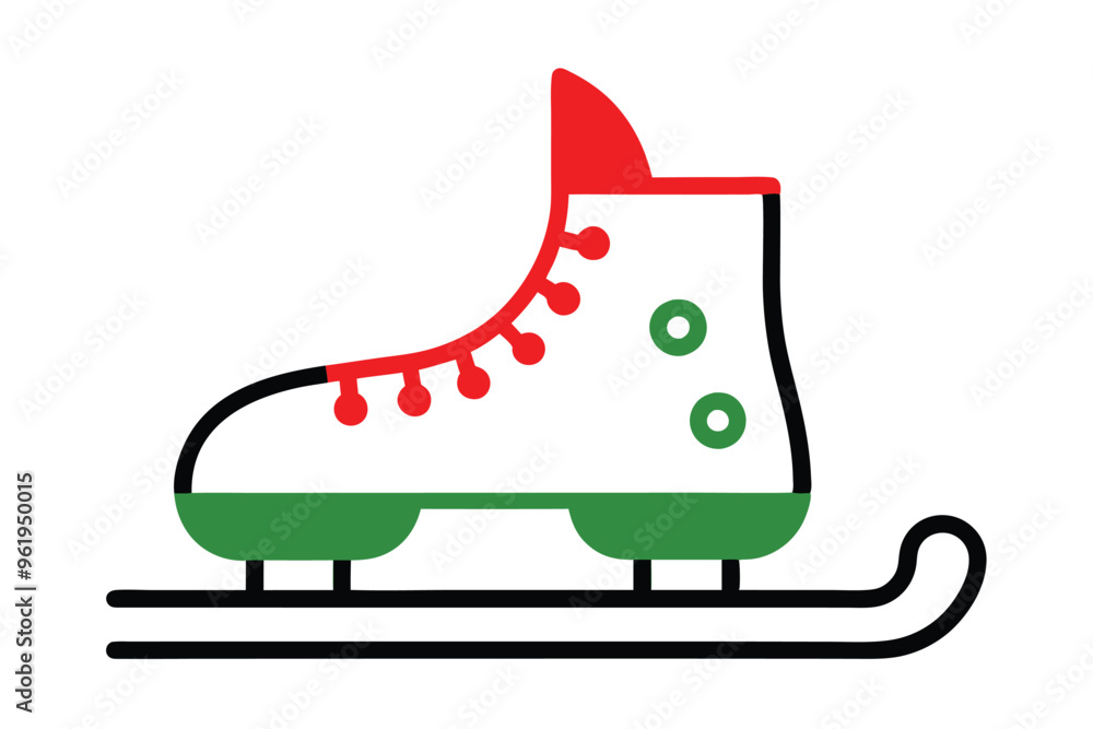 Christmas ice skates vector line art, clipart illustration with ...