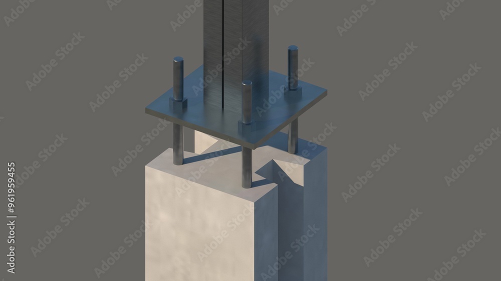 Ilustración de Stock 3D axonometric detail of anchor bolts connecting ...