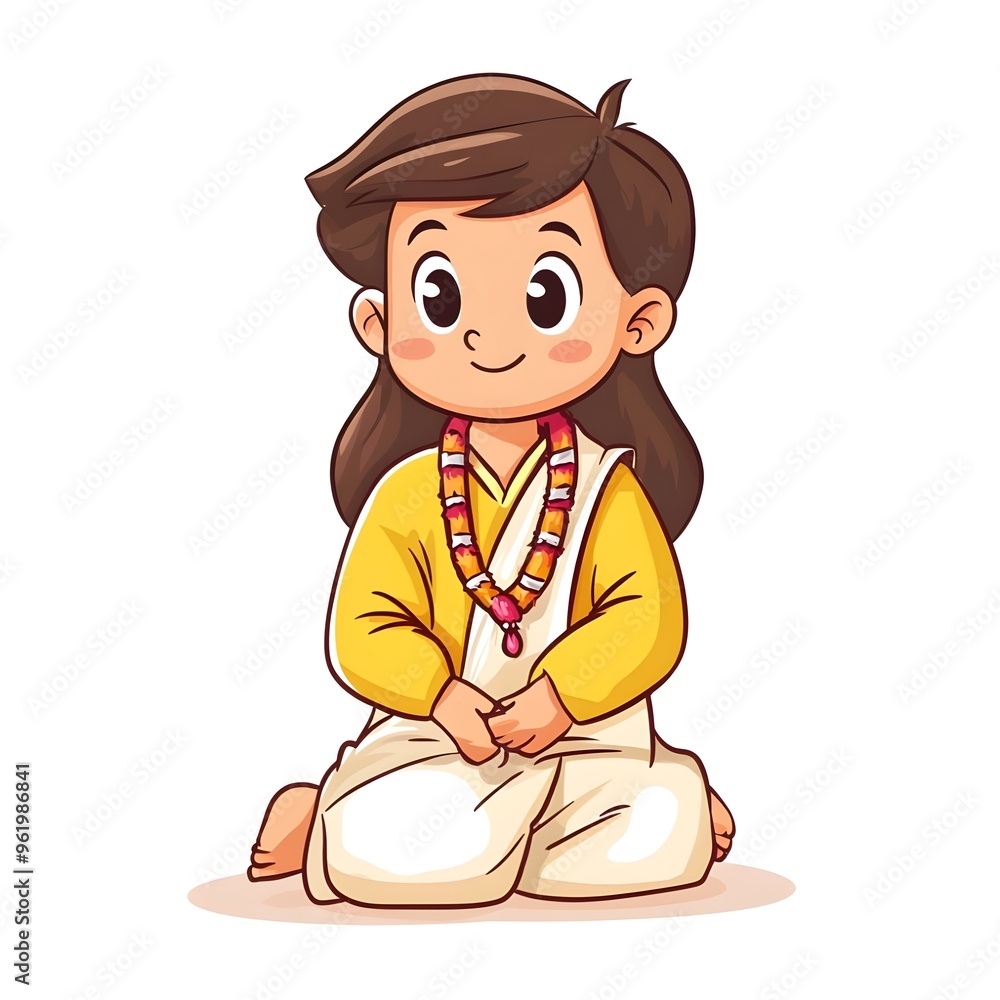Ilustración de Stock A beautiful cartoon full body child wearing Dhoti ...