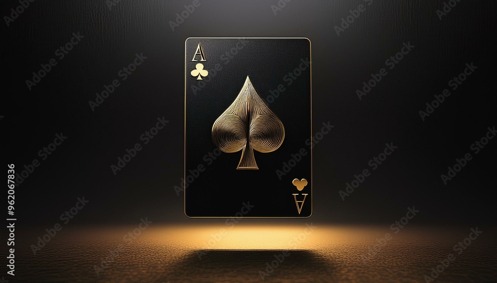 Floating black Ace card, gold lettering, in air, rendered in Vray with ...