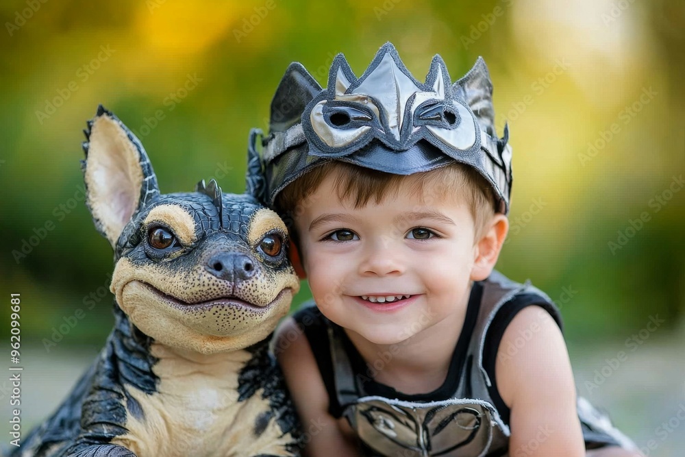 Children and pet, dressing up, imaginative play as the child and their ...