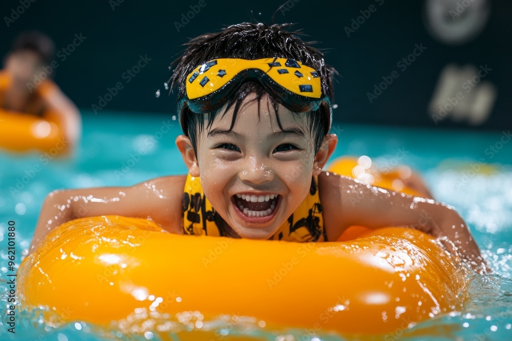 Children in the pool, water obstacle course, adventure-filled day ...