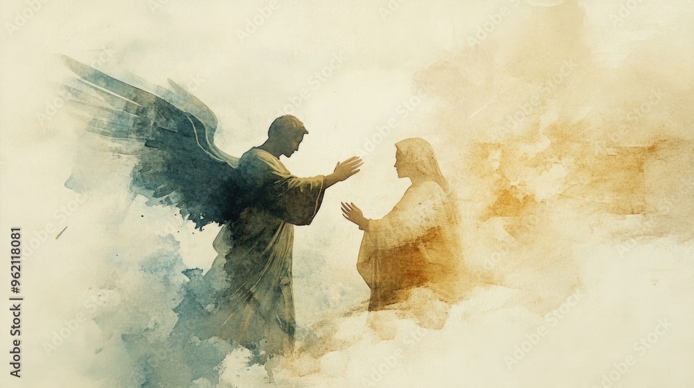 Annunciation. Angel Gabriel announcing to Mary that she will conceive ...