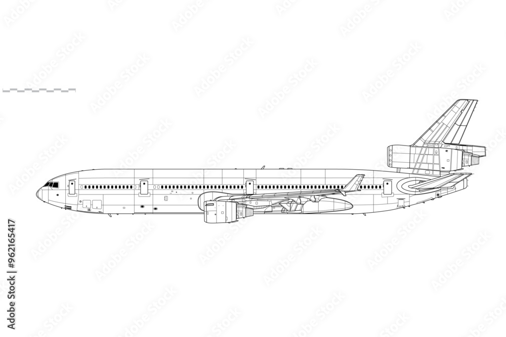 McDonnell Douglas MD-11ER. Vector drawing of long-range, wide-body ...